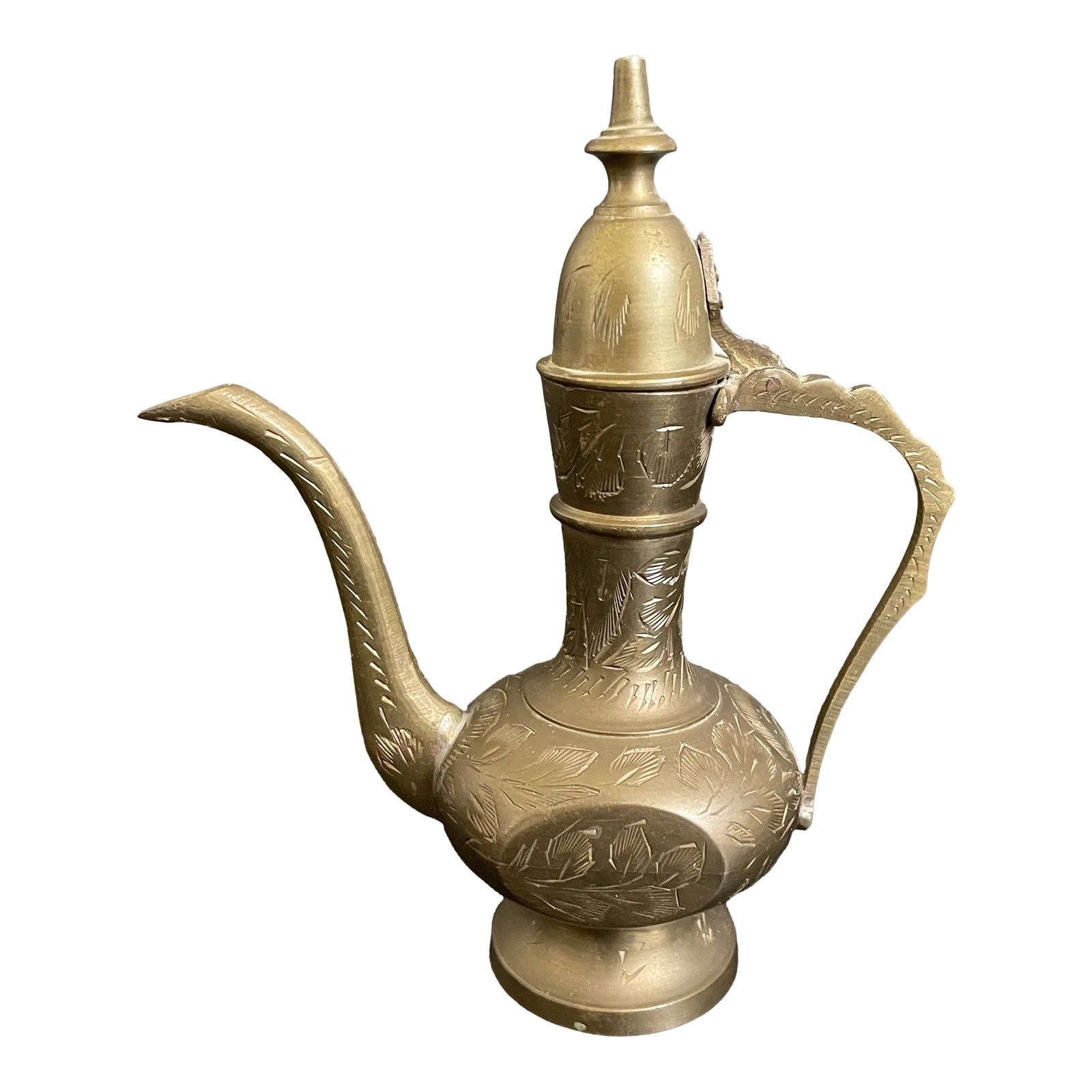 Vintage Mini Engraved Brass Surahi Pitcher | Chairish