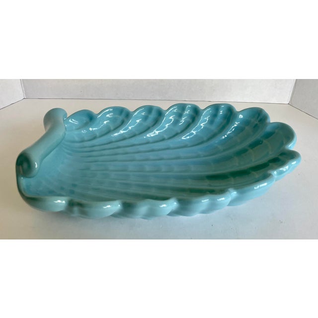 1930's Art Deco Blue Ceramic Shell Dish Cachepot | Chairish