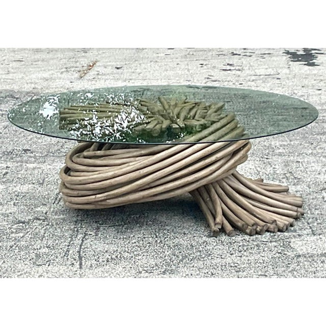 Vintage Coastal Century Twisted Rattan Coffee Table | Chairish