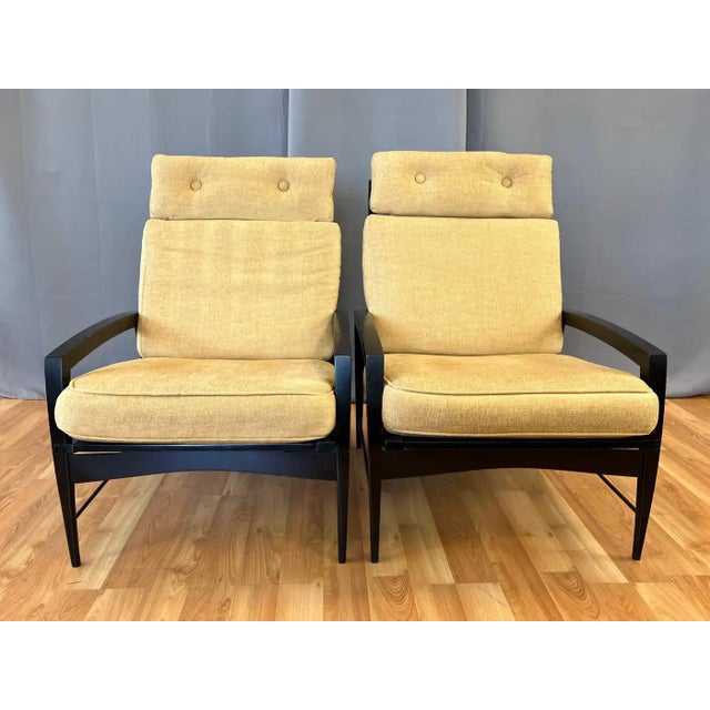 Pair of Dan Johnson for Selig Black Lacquered High-Back Lounge Chairs ...