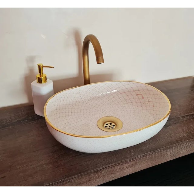 Contemporary Pink Oval Pottery Sink | Chairish