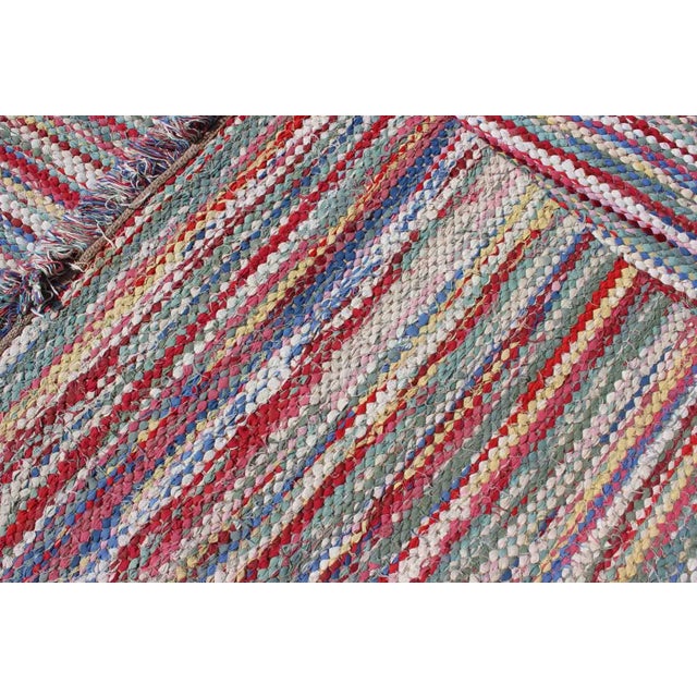 Large Colorful American Braided Rug With Horizontal Stripes and Fringe ...