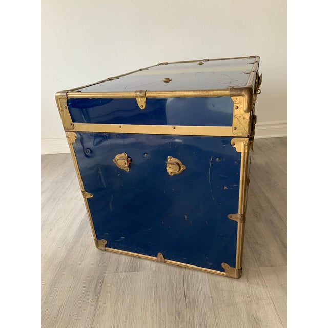 1940's / 1950’s Vintage Steamer Trunk Blue / Gold Brass Metal (Locked ...