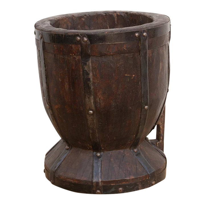 Oversize Vintage Metal Strap Ukali Vessel | Chairish