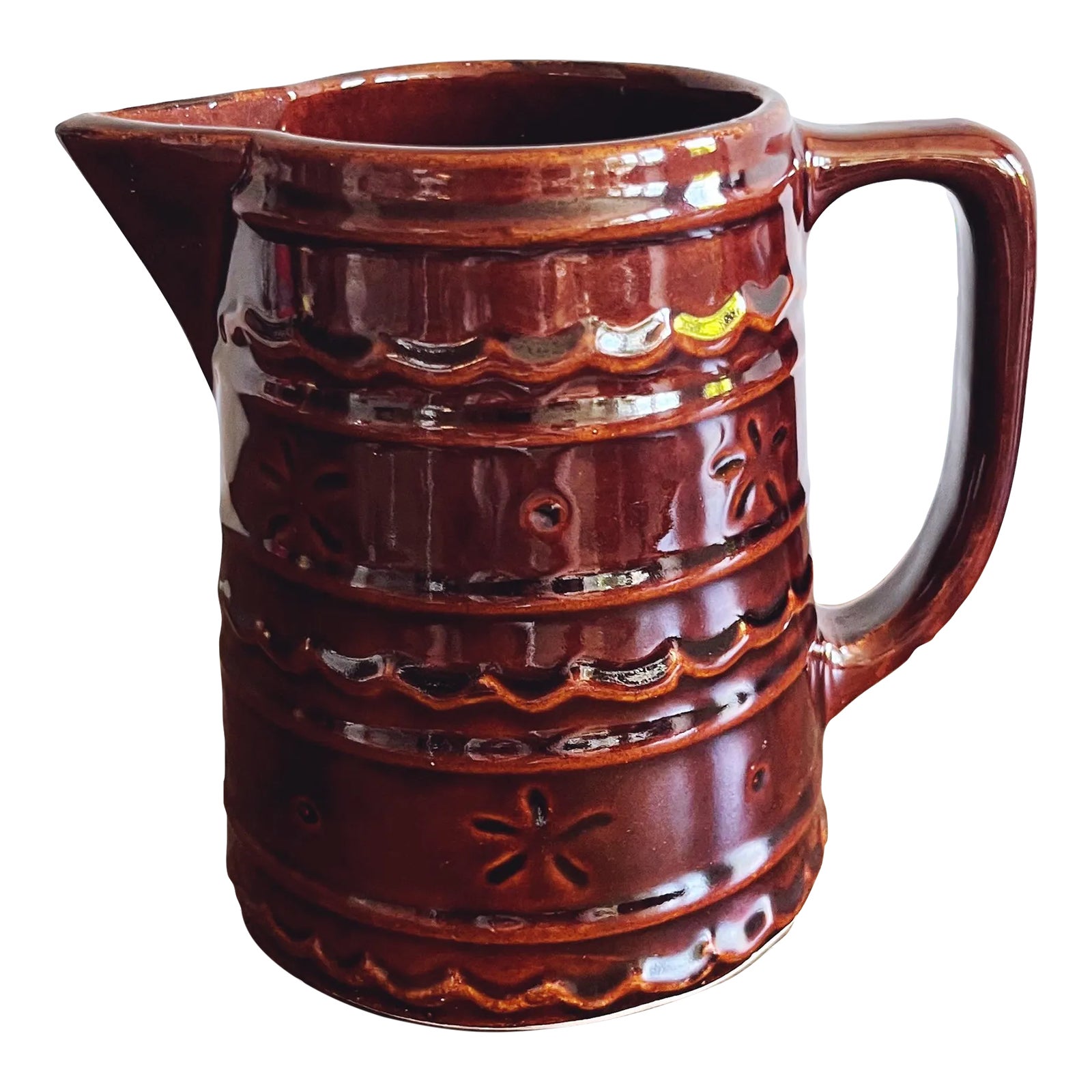 Vintage MarCrest Daisy and Dot Glazed Stoneware Pitcher | Chairish