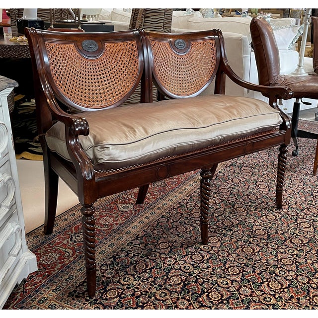 Vintage Regency Theodore Alexander Mahogany Bench or Settee With Silk ...