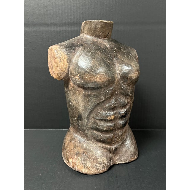 Mid 20th Century Carved Solid Wood Male Torso Sculpture | Chairish