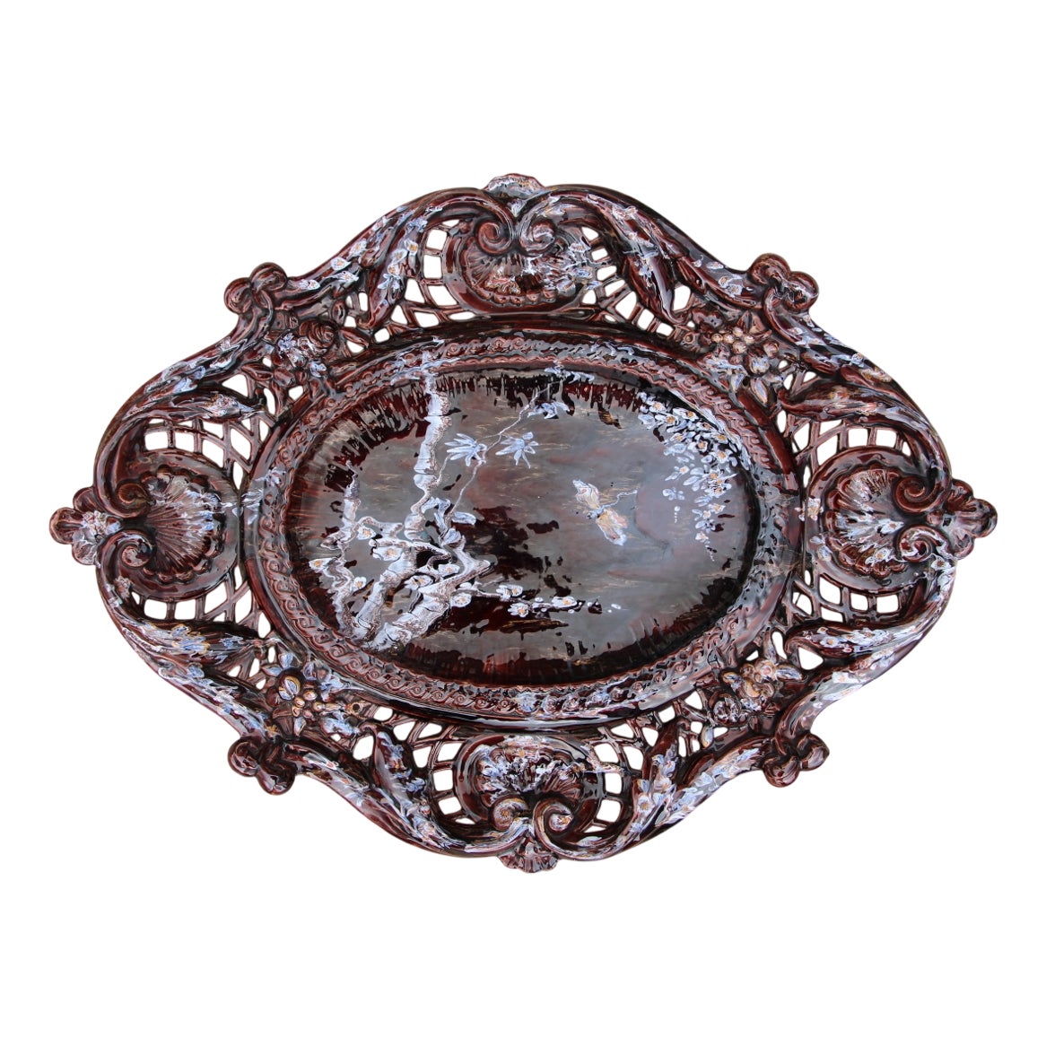 Large Earthenware Platter from Saint-Clément and Emile Gallé, 1890s ...