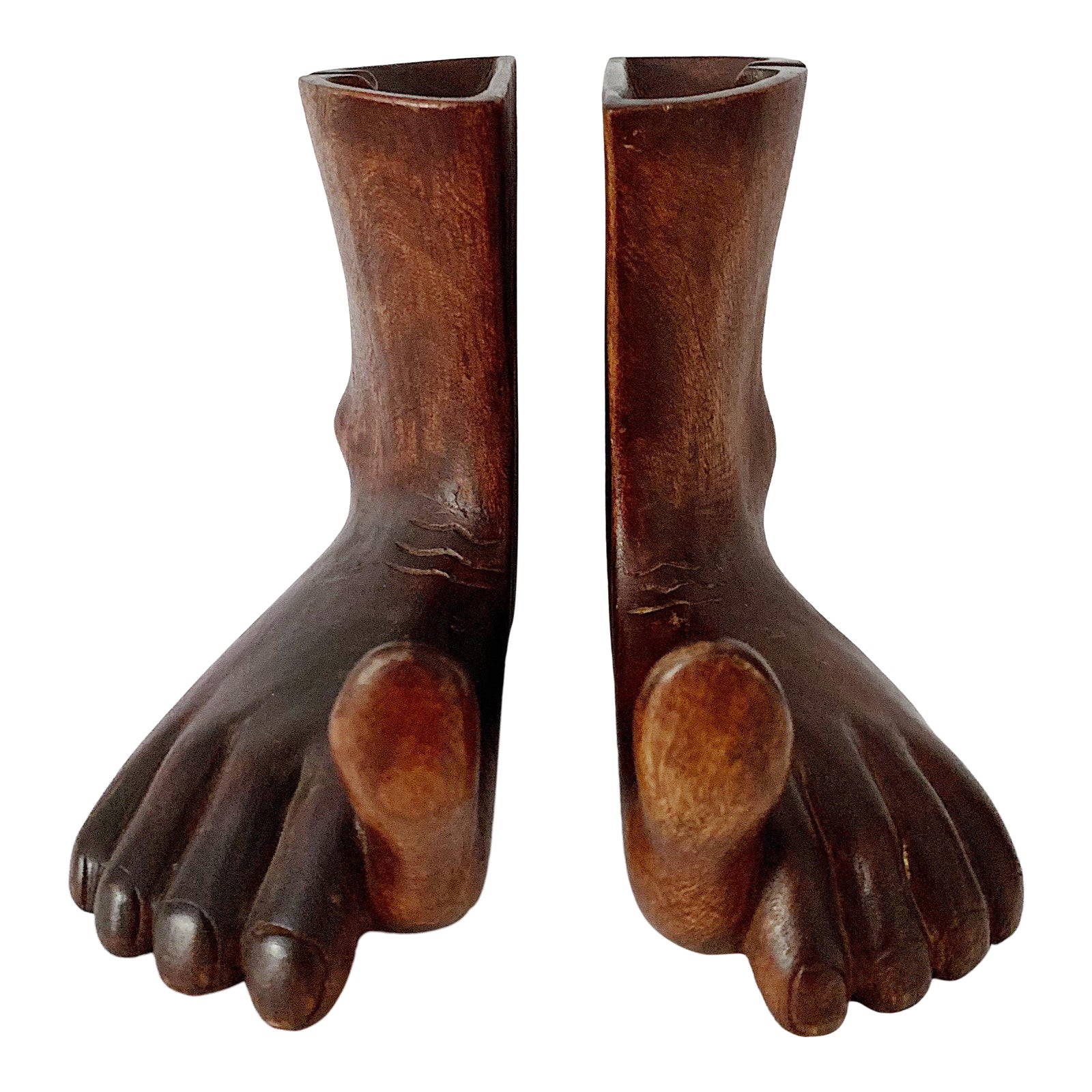 1960s Vintage Hand Carved Wooden Feet Sculpture - 2 Pieces | Chairish