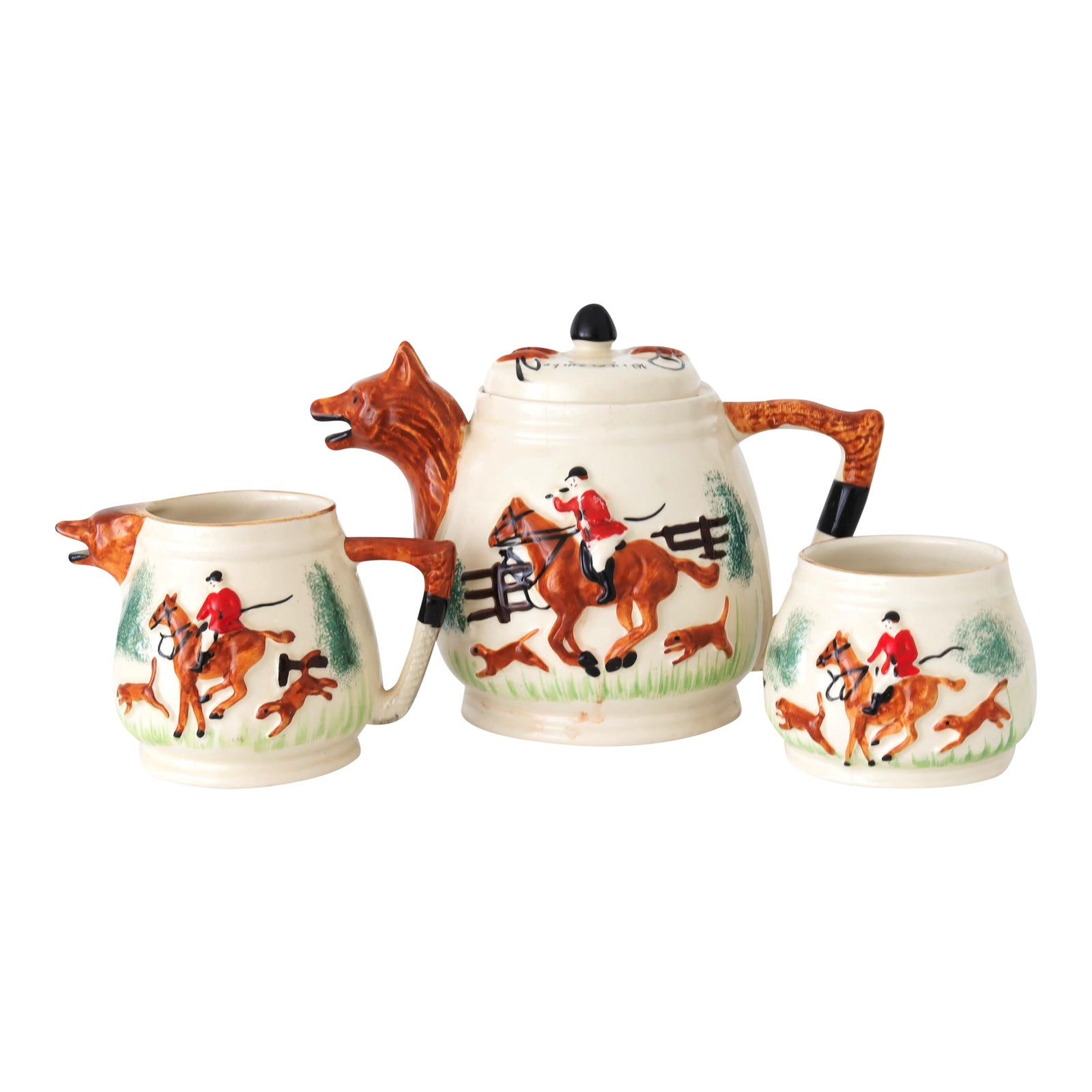 1940s Hand-Painted Fox Hunt Tea Set | Chairish