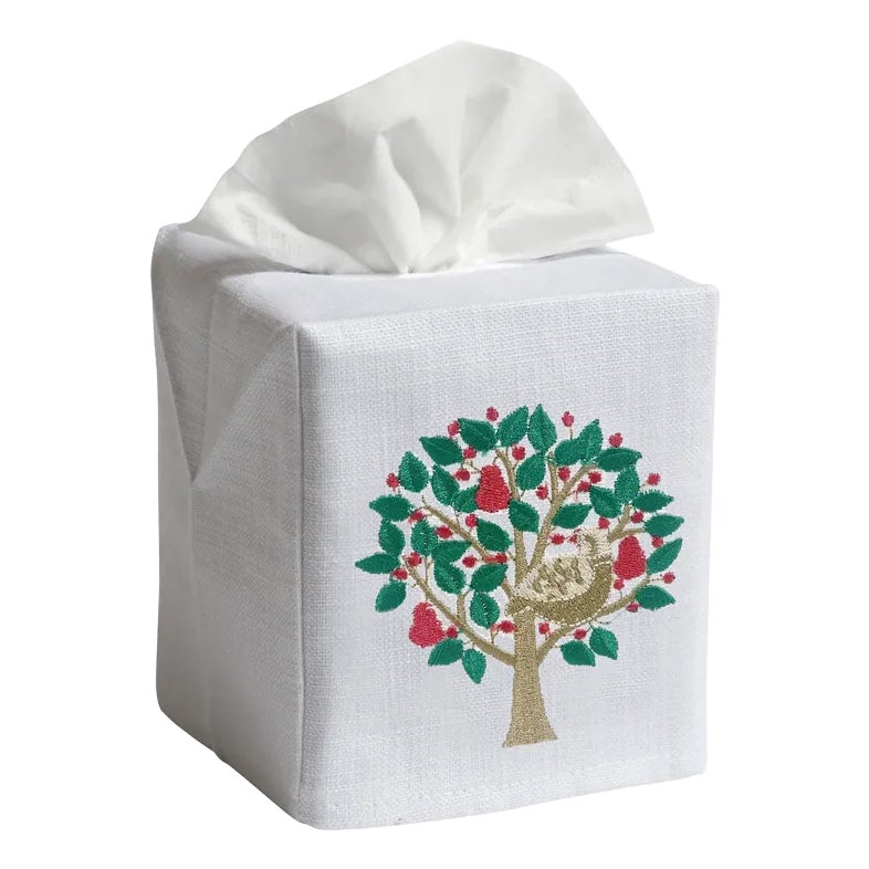 Christmas Partridge in a Pear Tree Tissue Box Cover in White Linen ...