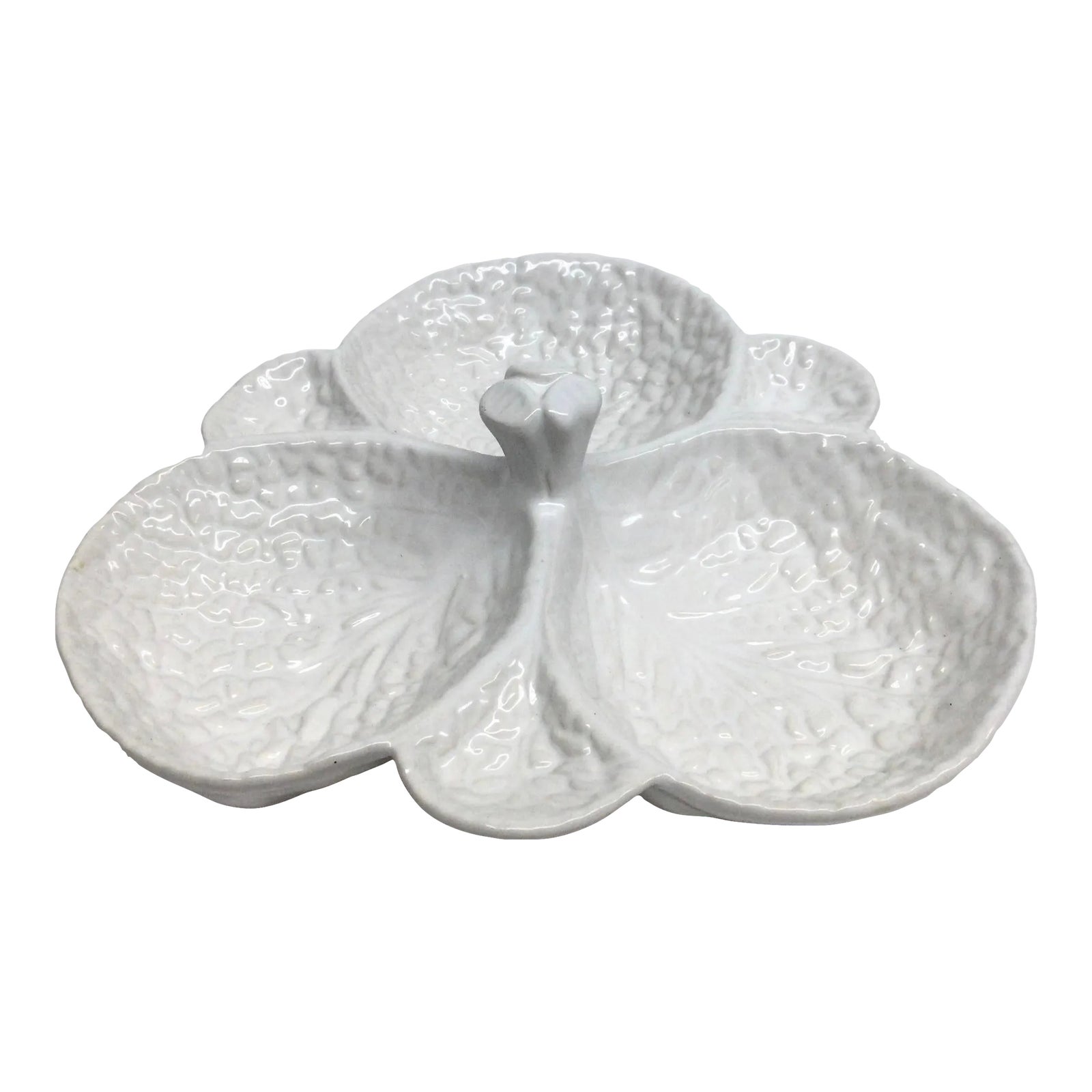 Subtil Portugal Ceramic White Cabbage Design Divided Serving Bowl ...