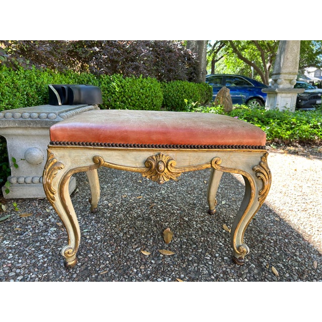 Pair of 19th Century Italian Painted and Parcel Gilt Ottomans | Chairish