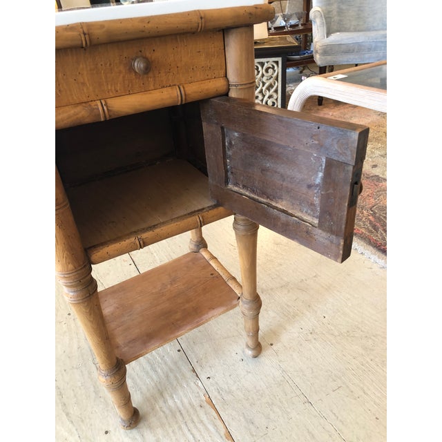 Antique Natural Pine Night Stand With White Marble Top | Chairish