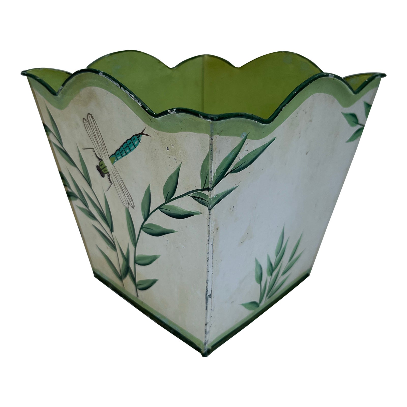 Hand Painted Square Tole Cachepot | Chairish