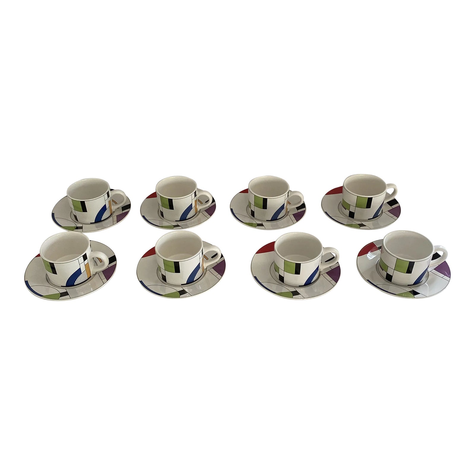 2000s Sango Post Modern Geometric Design China Coffee / Tea Cups With ...