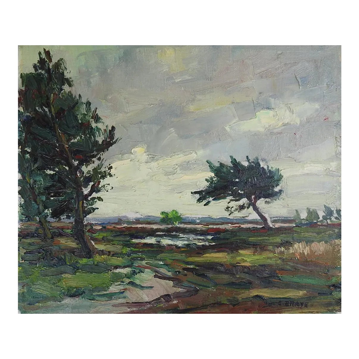 Vintage Mid 20th Century Impressionist Windswept Landscape Painting ...
