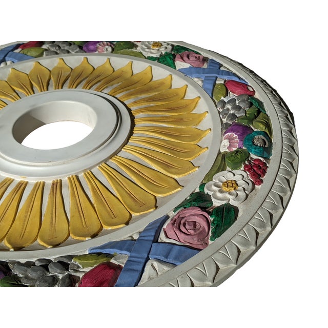 Vintage Hand Painted Multi Color Ceiling Medallion | Chairish