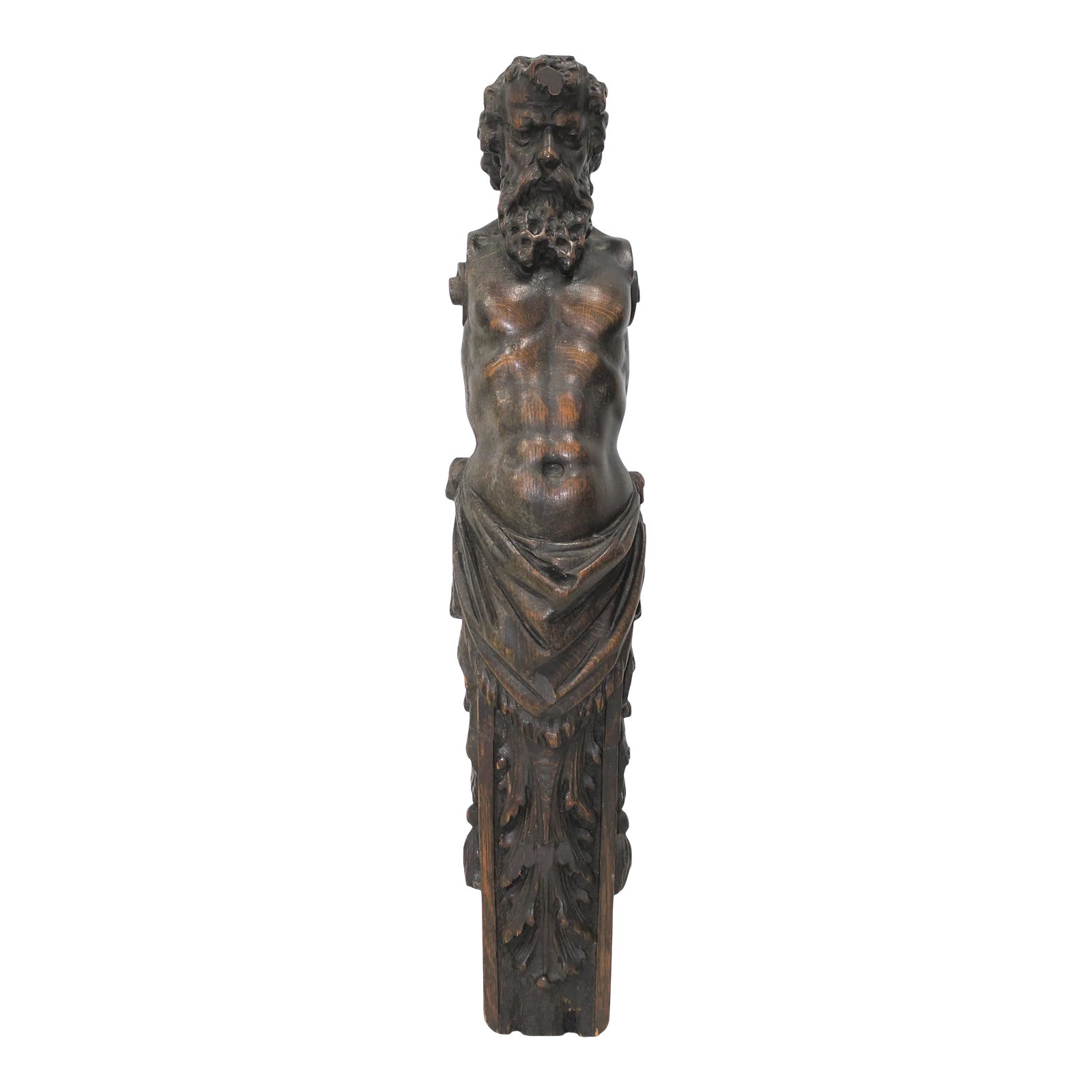 Architectural Element Hand Carved Walnut Figure Depicting Zeus | Chairish