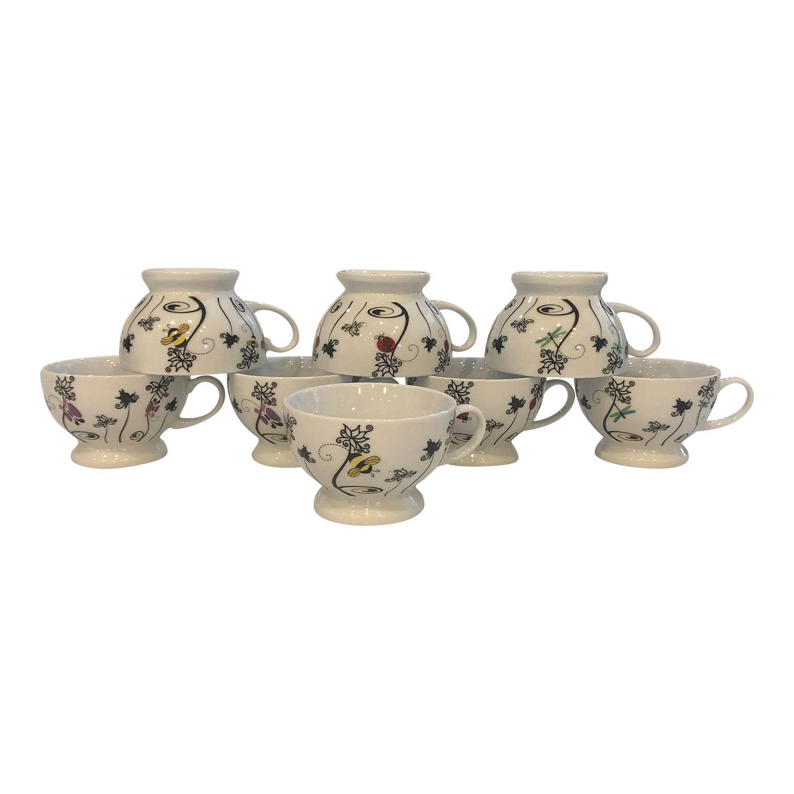 Vintage PAI Porcelain Tea Cups- Set of 8 | Chairish