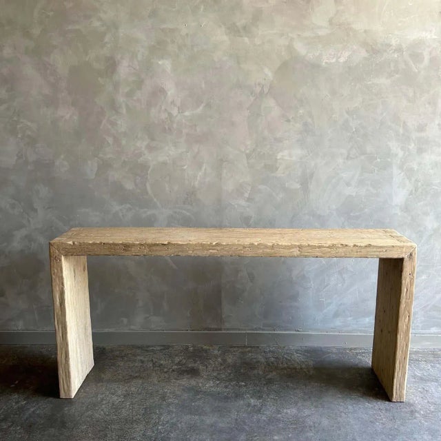 Natural Elm Wood Reclaimed Waterfall Style Console Table | Chairish