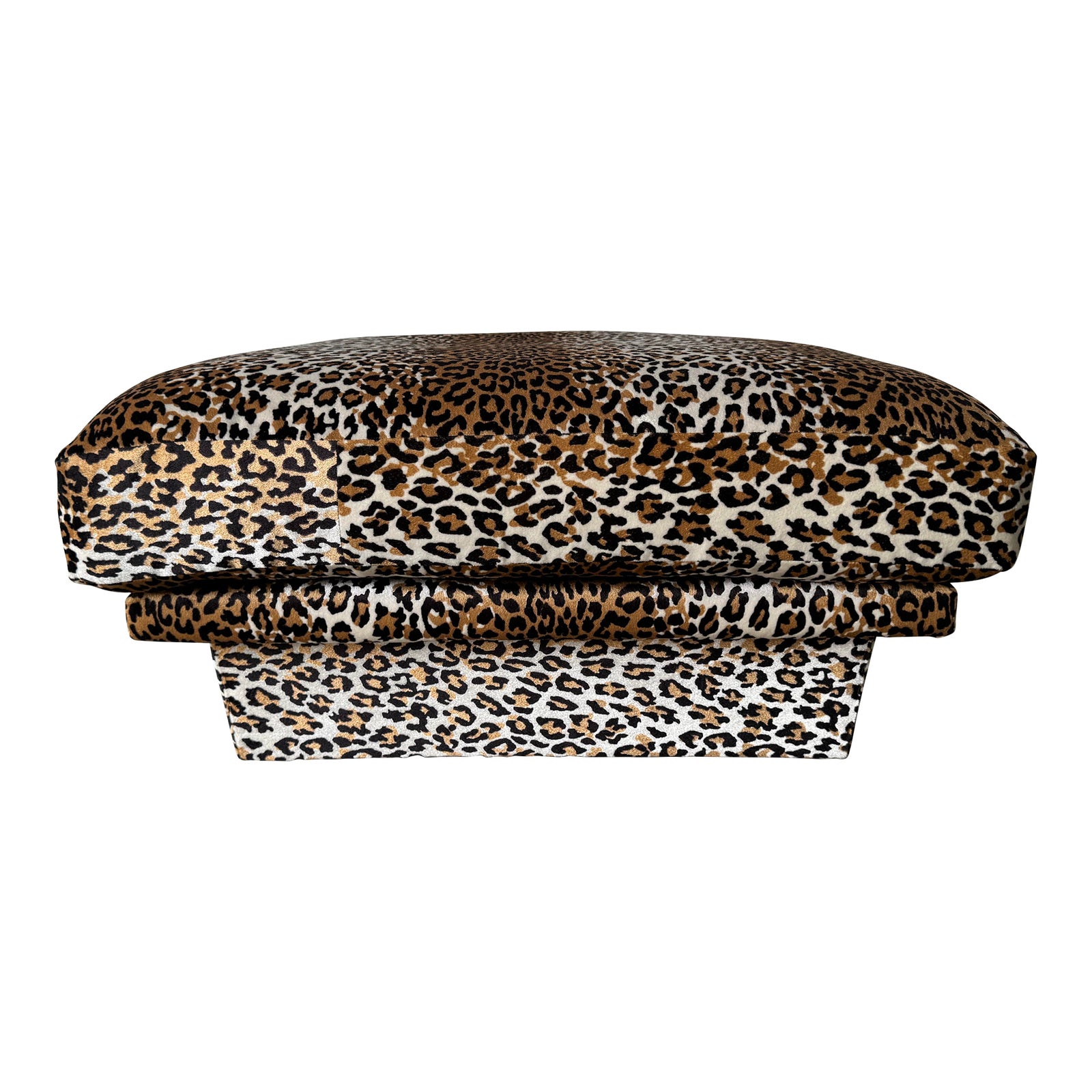 Vintage Leopard Print Ottoman on Castors | Chairish
