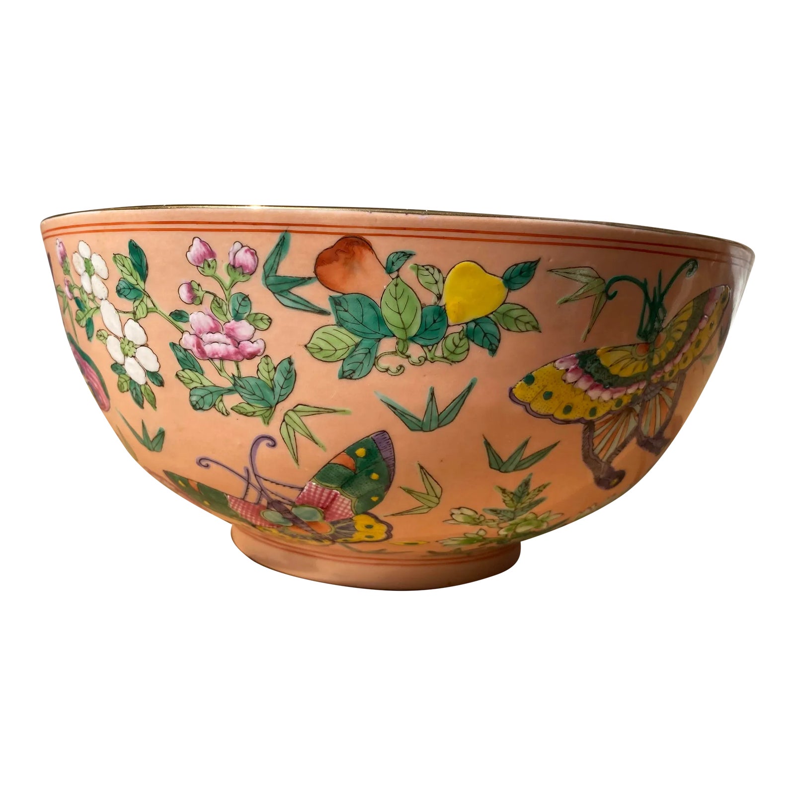 Mid 20th Cen Porcelain Wucai Butterfly Bowl | Chairish