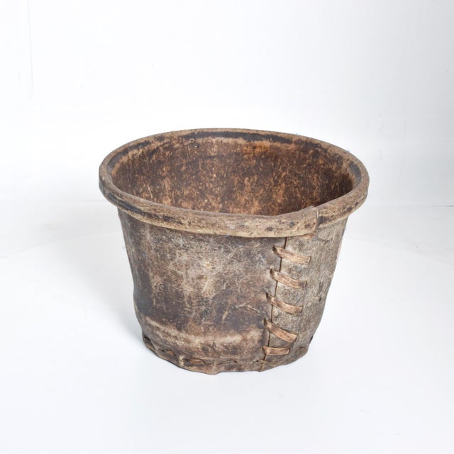 Vintage African Tribal Leather Cuir Goatskin Bucket Basket Catch It All ...