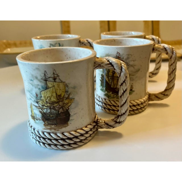 Seaside Chic Handmade Nautical Coffee Mugs With Rope Trim, Set of 4 ...