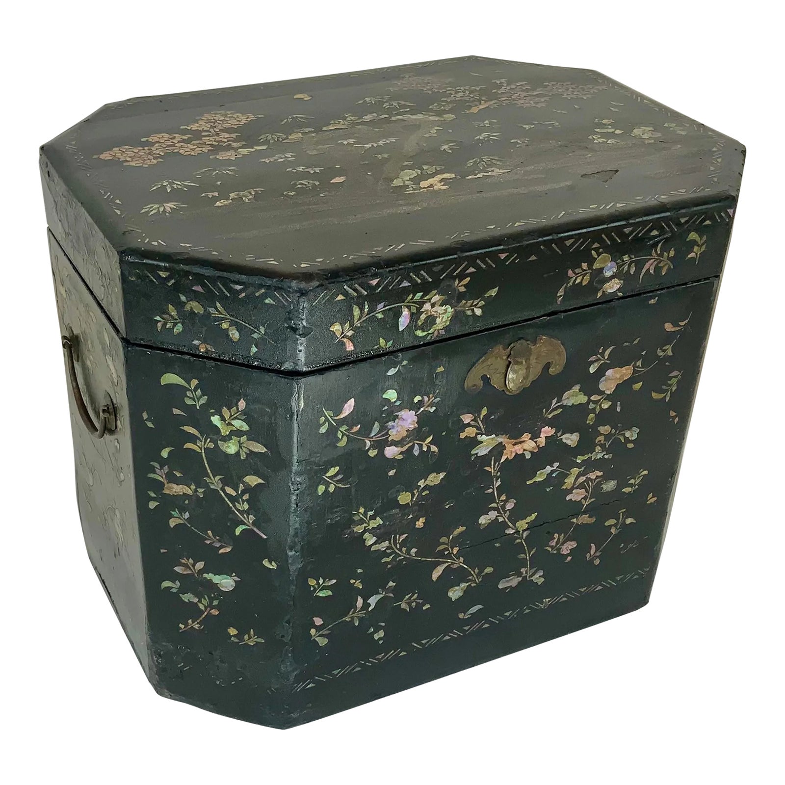 Large Antique Chinese Laquer Tea Caddy Box With Mother-Of-Pearl Inlay ...