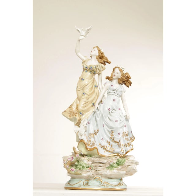 Mid 20th Century Rococo Style Ladies with Dove Porcelain Figurines ...