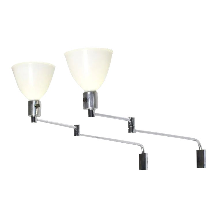 Mid Century Modern Adjustable Long Arm Chrome Sconces- a Pair | Chairish
