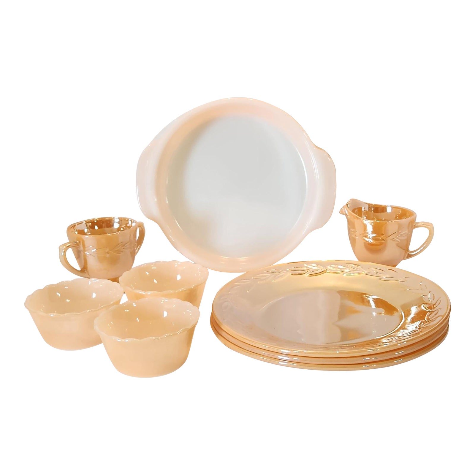 Vintage Peach Luster Ware Dishes- 9 Pieces | Chairish