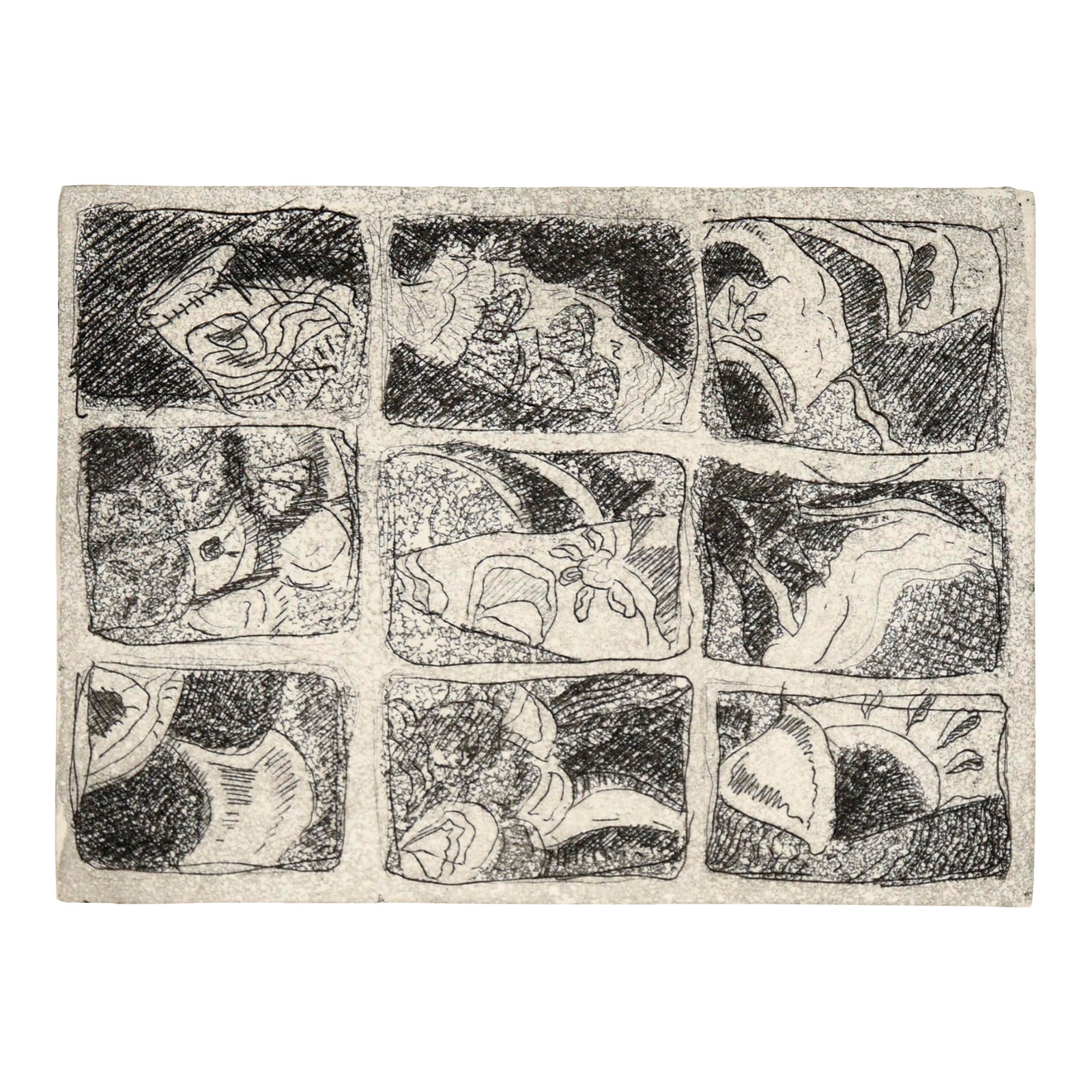 Nine Pane Window - Abstracted Etching in Ink on Paper by Doris Warner ...