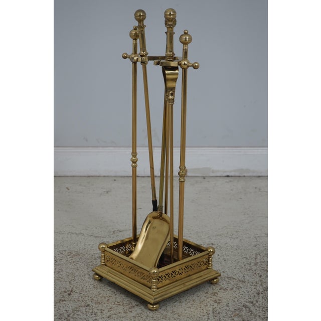 Quality Brass 4 Piece Fireplace Tool Set | Chairish