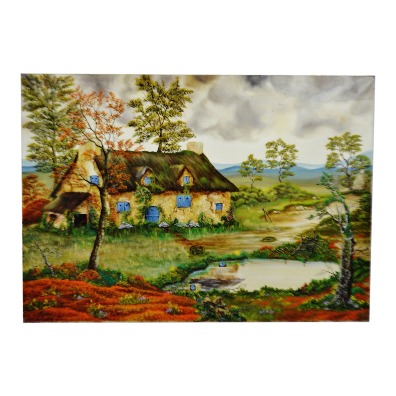 Vintage French Artist M. Frigoli Cottage by the Water Oil on Canvas ...