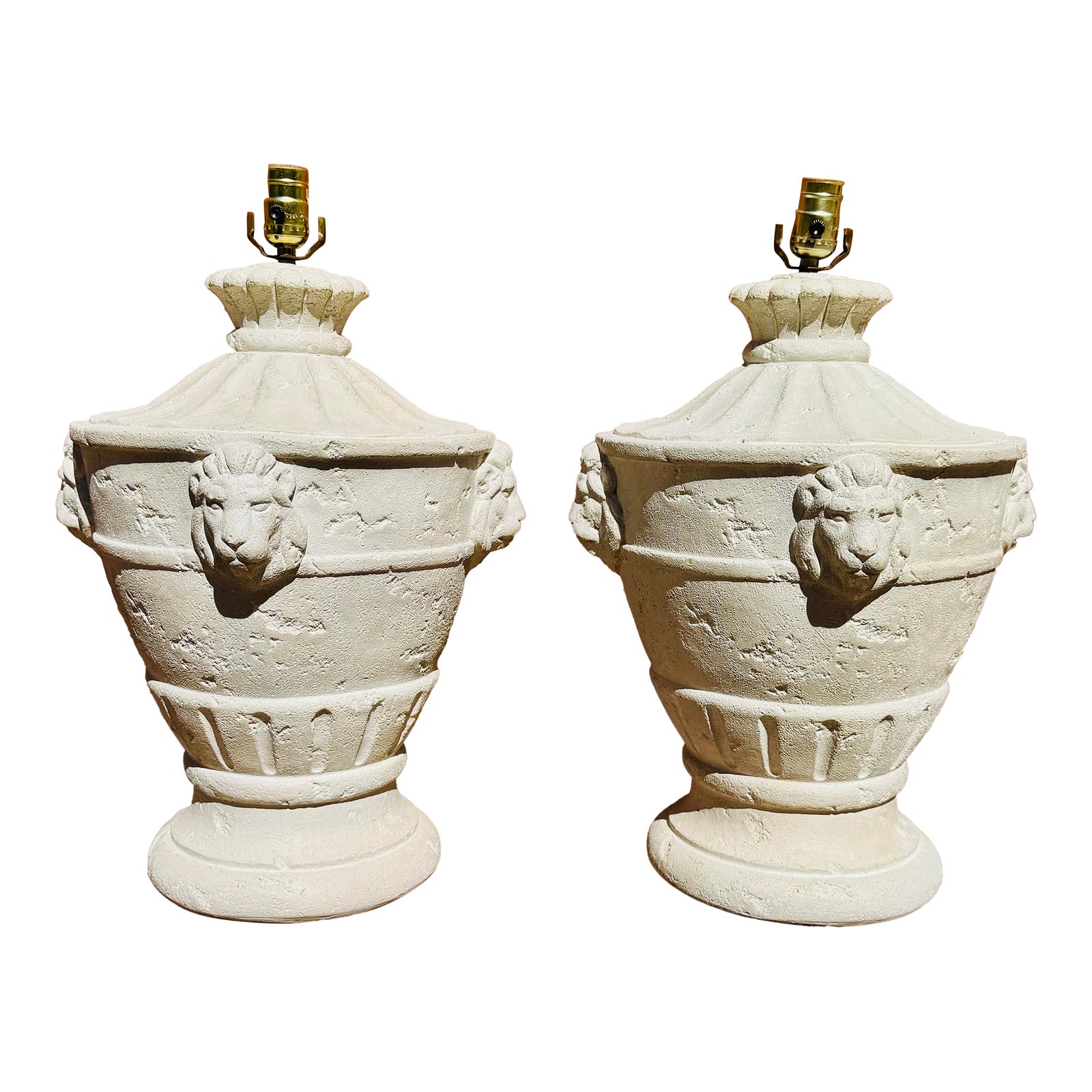 Vintage Pair of Bon Art 1990 Plaster Large Lamps With Lion Detail ...