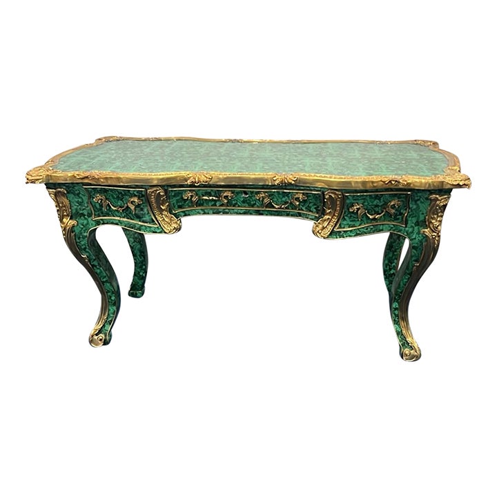 1960s Faux Malachite Bronze French Desk Malachite Imitation Wooden Desk ...