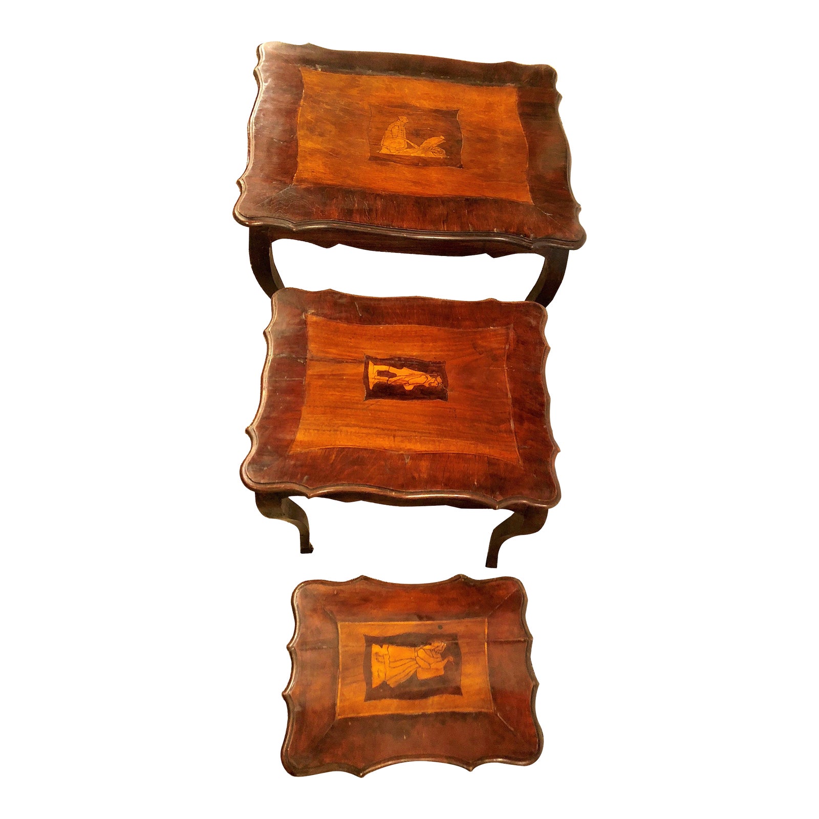 Italian 19th Century Antique Nest of Three Stack Tables | Chairish