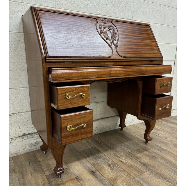 Vintage Victorian Style Carved Fall Front Drop Front Secretary Desk Chairish