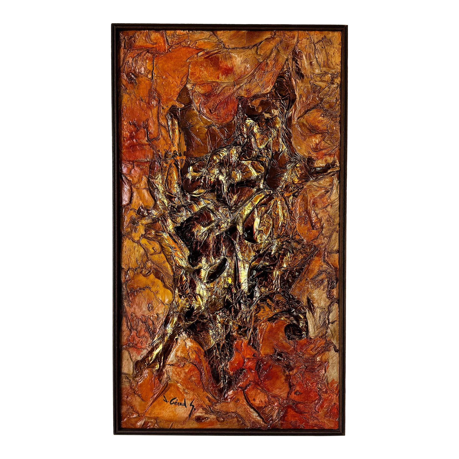 1970s Jonas Gerard “Gold” Mixed Media Expressionist Abstract Painting ...