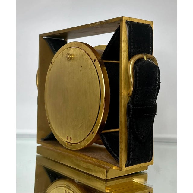 Hermès Gilt Brass & Leather Table or Mantle Clock, 1960’s. | Chairish