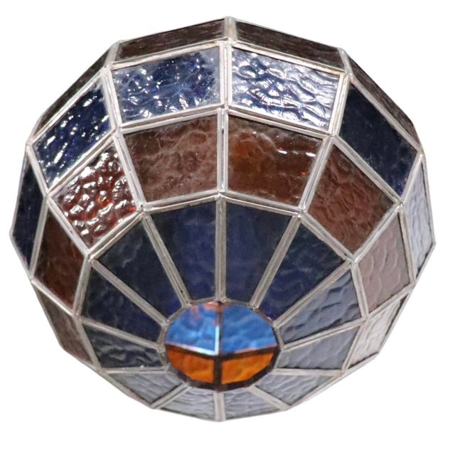 Leaded Ball Fixture With Geometric Textured Glass Block Surface C 1960/ ...