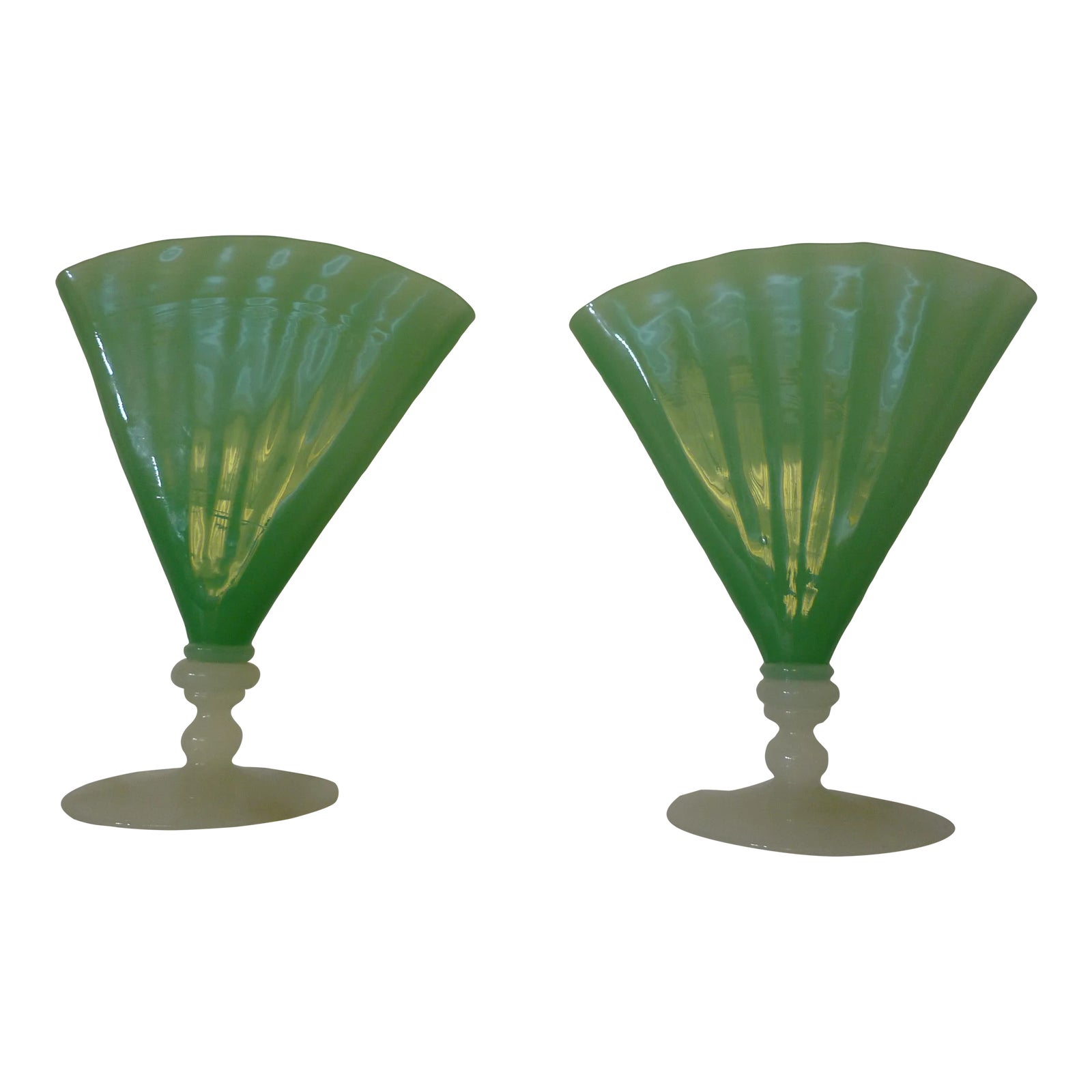 Early 20th Century Carder Steuben Optic Rib Green Jade Over Alabaster ...