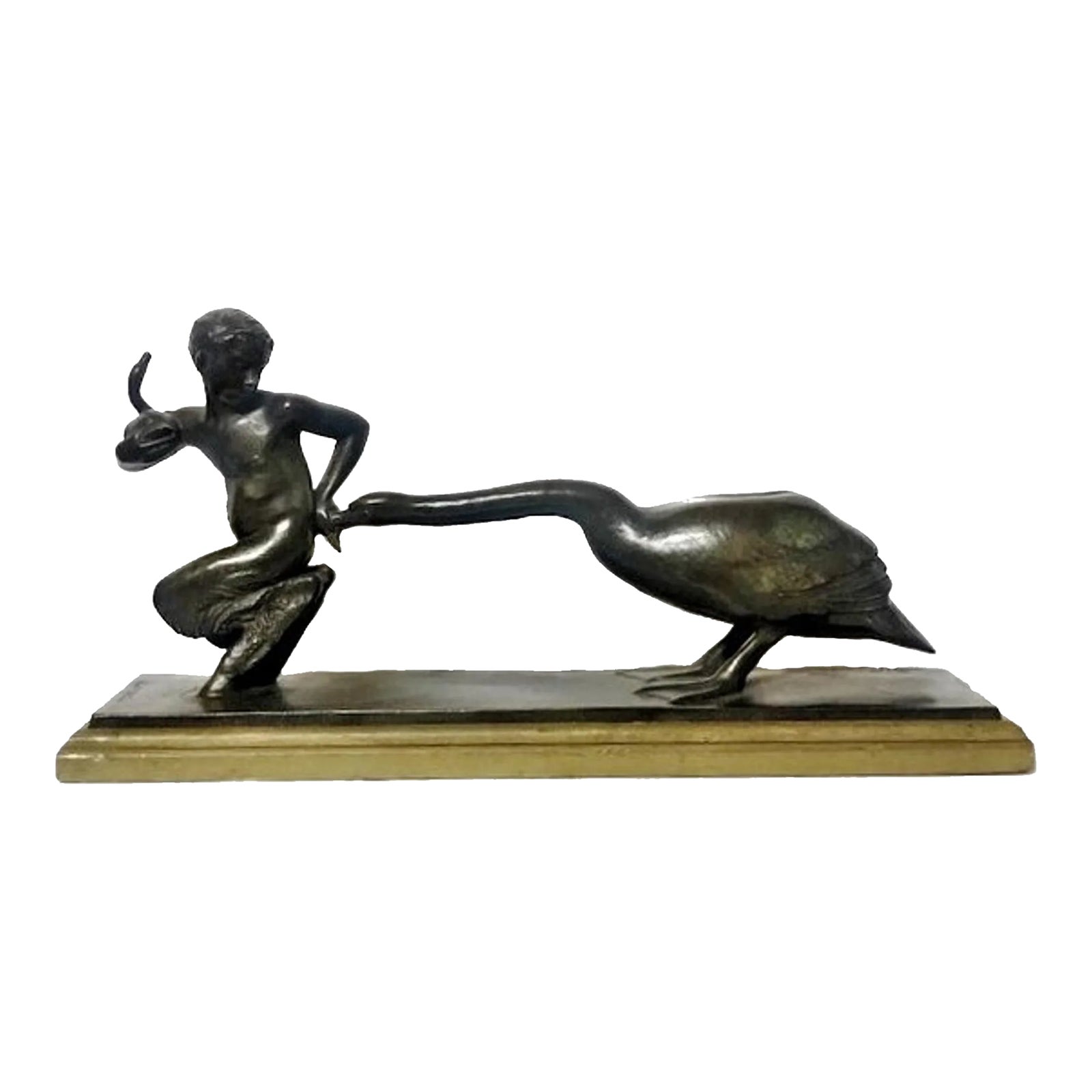 Paul Silvestre, Faun & Goose, French Art Deco Bronze Sculpture, ca ...