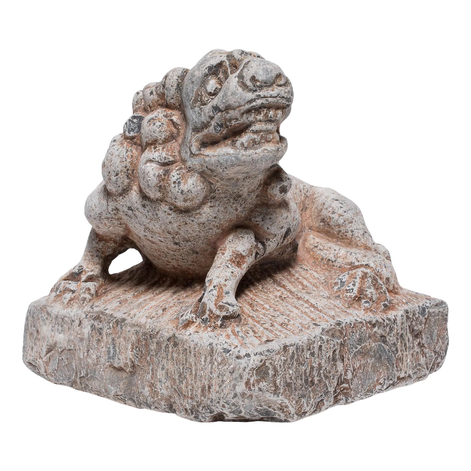 Chinese Reclining Fu Dog Guardian Sculpture | Chairish