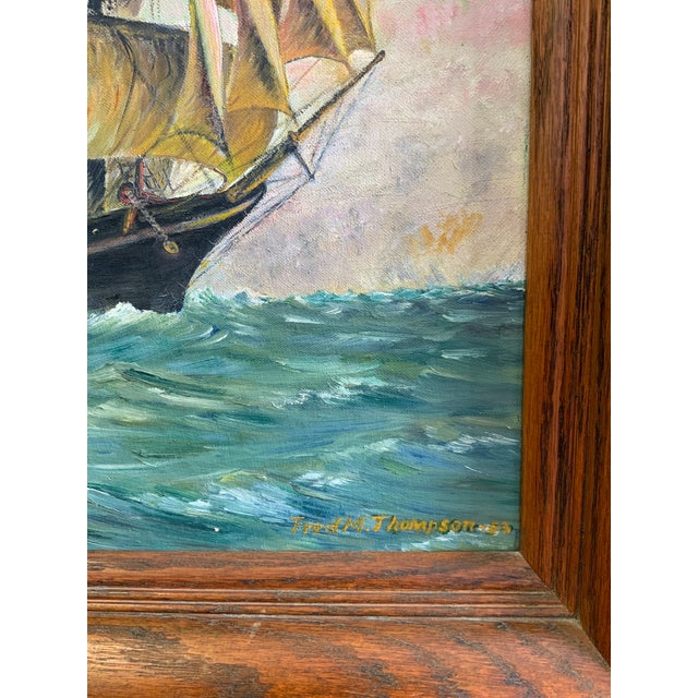 1950's Fred M. Thompson Ship Oil Painting | Chairish
