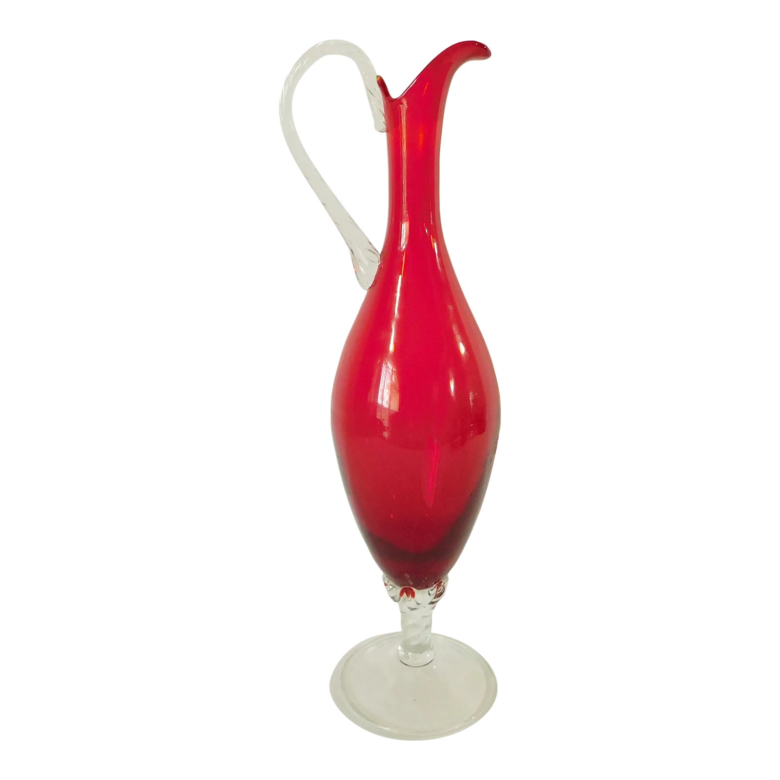 Large Vintage Elegant Hand Blown Ruby Red Glass & Spiral Clear Crystal ...