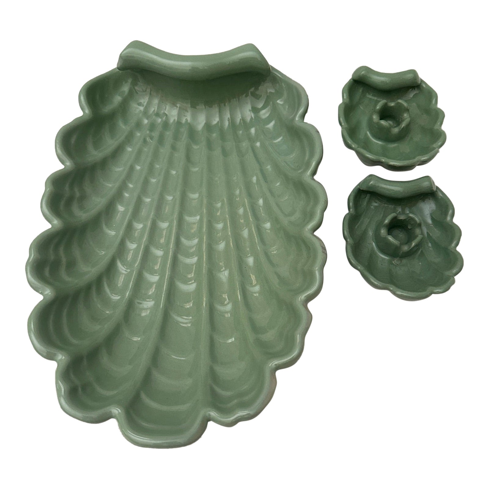Vintage Abingdon Shell Dish W/Matching Candle Holders-A Set | Chairish