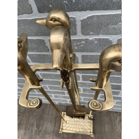 Neoclassical Brass Mallard Duck Head Fireplace Tools and 2 Shell ...